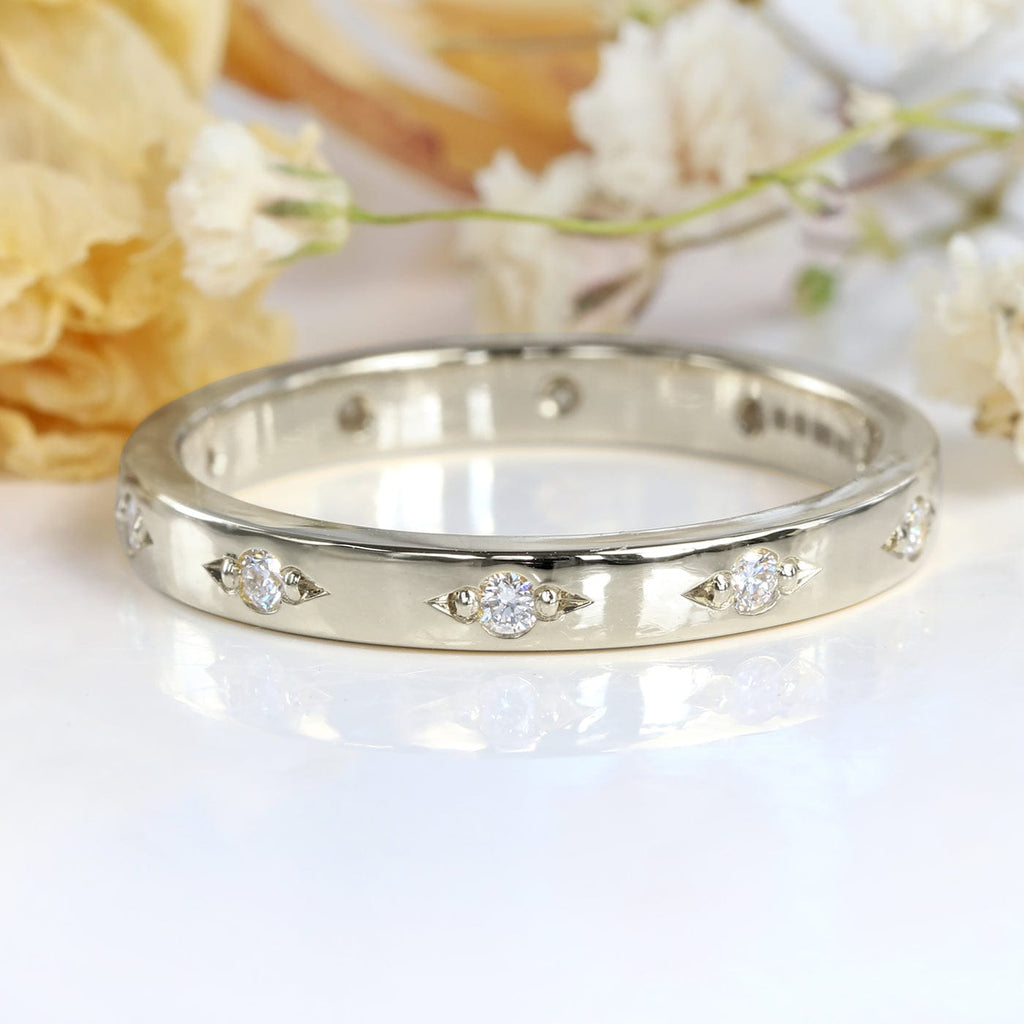 18ct White Gold Engraved Bead-Set Diamond Wedding Ring – Lilia Nash ...